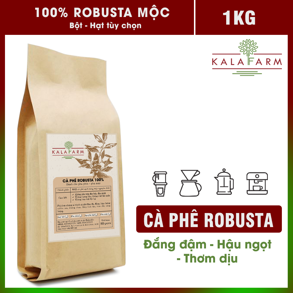 Combo 1kg (2 gói) Cà phê Robusta nguyên chất rang mộc 100% vị truyền ...