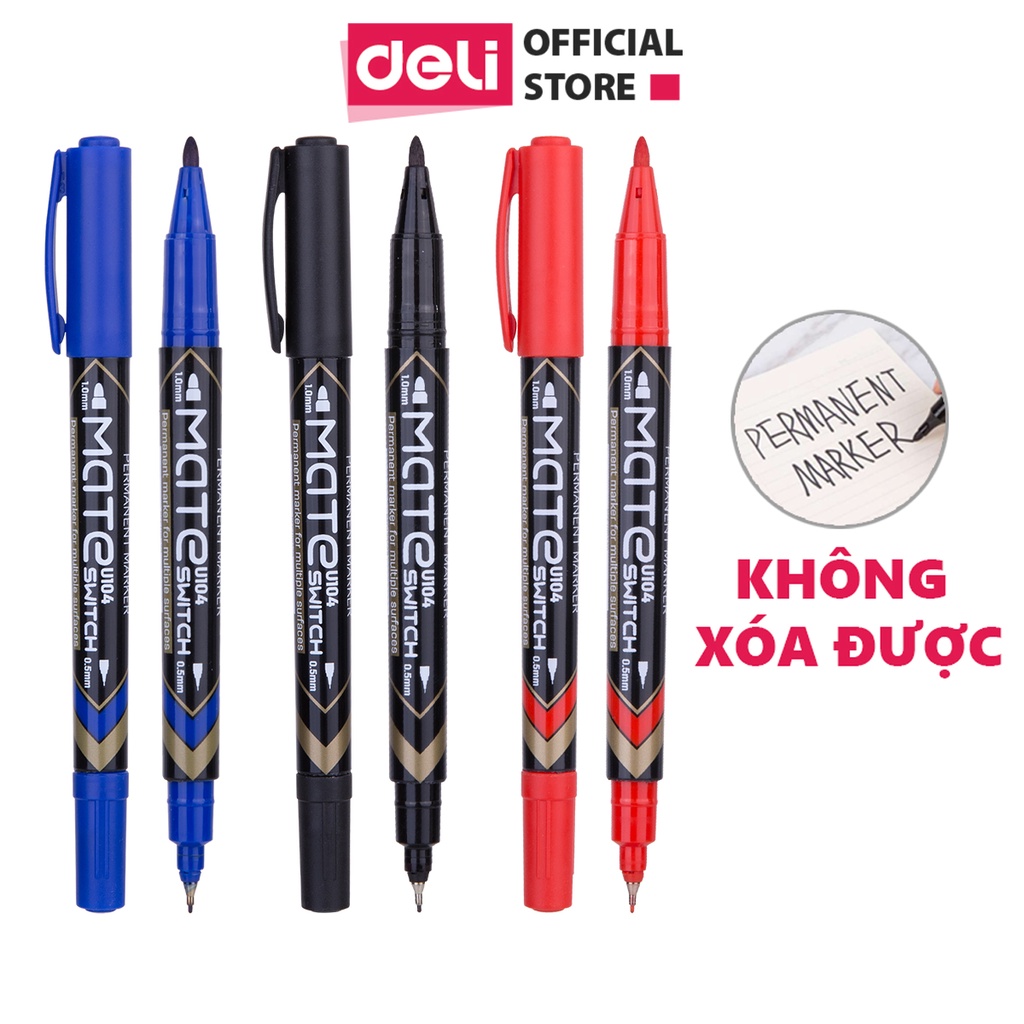 Bút Lông Dầu Dạ Deli - Đánh dấu hai đầu - Không Xóa Được - Mực xanh đen ...