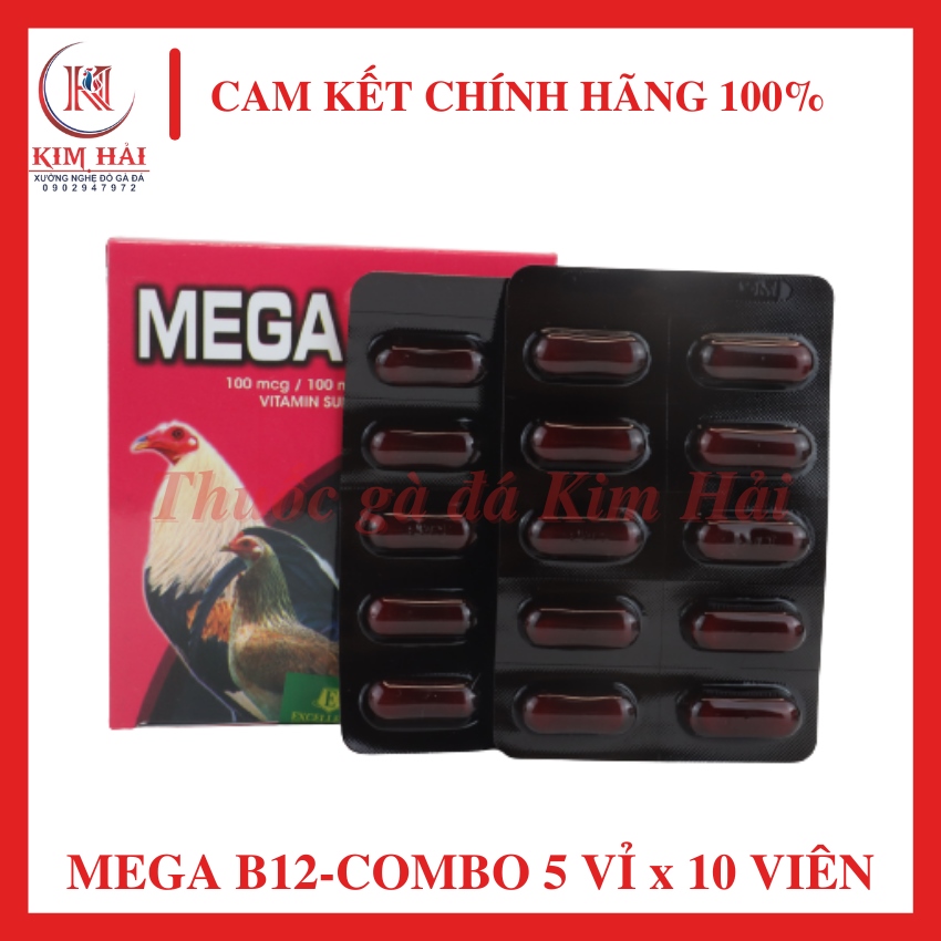 Mega b12-chiết lẻ 5 vỉ x 10 viên-thuốc nuôi dinh dưỡng số 1 cho gà đá ...