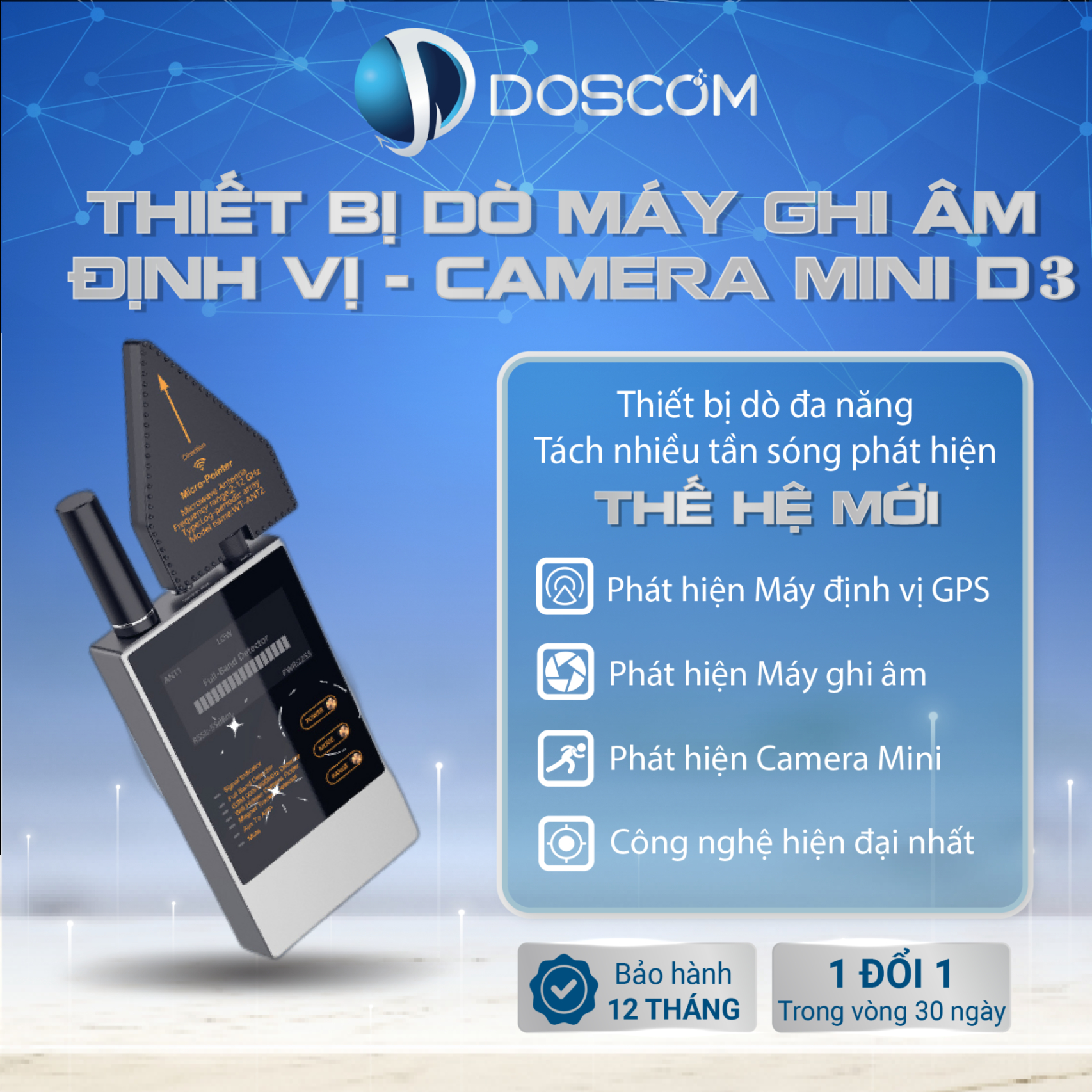 Doscom D3 - Thiết Bị Dò Tìm Máy Ghi Âm, Máy Định Vị GPS, Camera Mini - Độ Nhạy Cao, Sử Dụng Liên ...