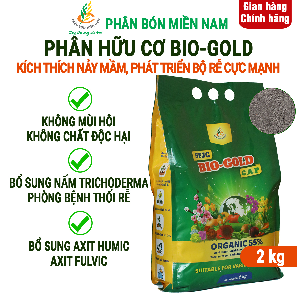 Phân hữu cơ Bio-Gold kích thích nảy mầm phát triển bộ rễ cực mạnh, nấm ...