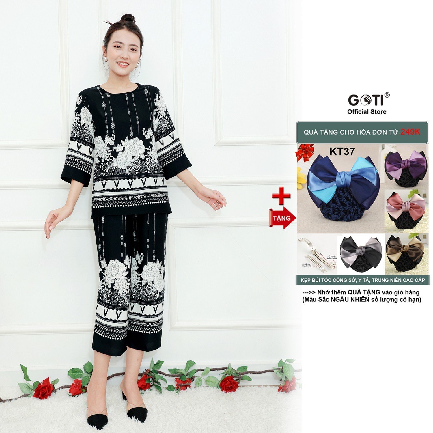 GOTI - Set Áo Dài Truyền Thống Kiểu Áo Dài In Họa Tiết Sắc Màu Kèm Quần ...