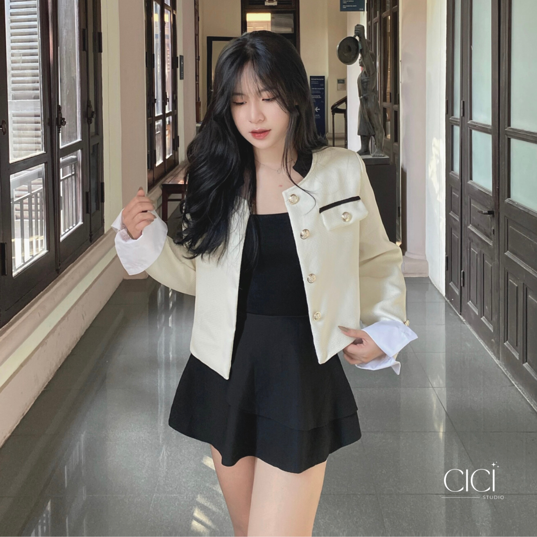 Áo Khoác Dạ Trắng Phối Tay Sơ Mi Cúc Đồng EIRA Jacket | Lazada.vn