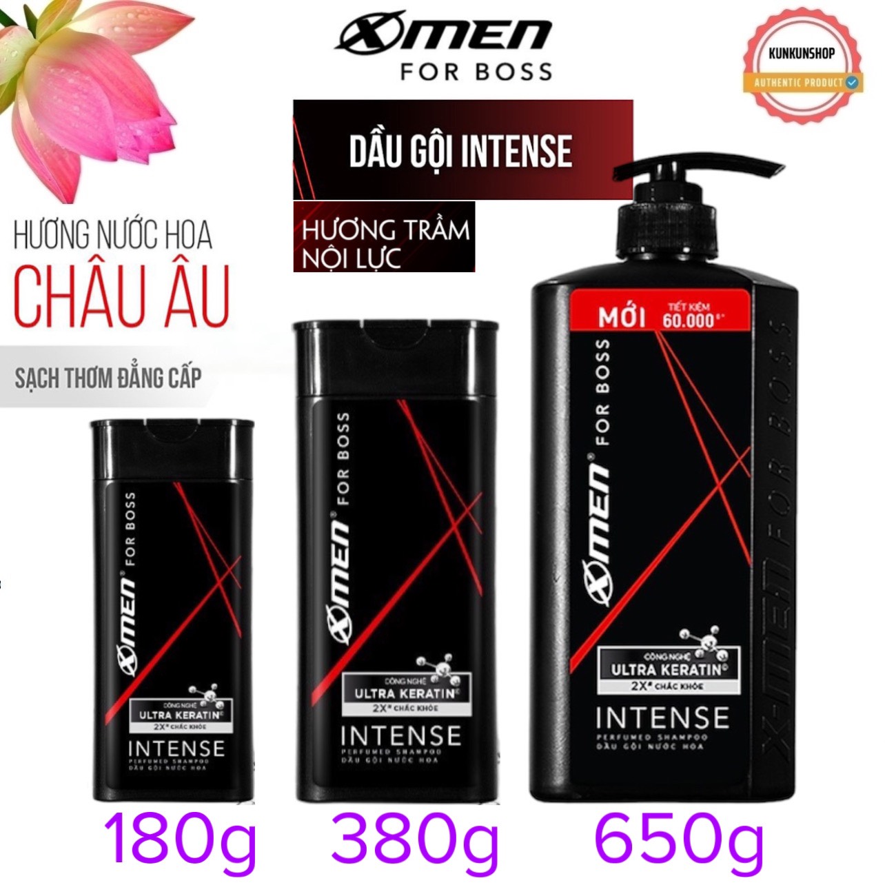 Dầu gội nam XMEN For Boss Intense 180g 380g650g hương nước hoa tinh tế ...