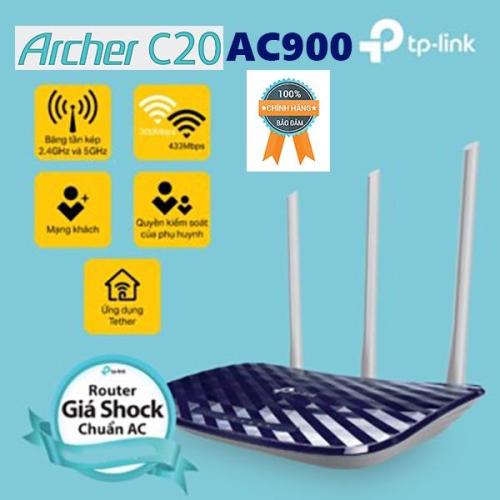 Archer C20 AC900: Router WIFI, chuẩn AC 900Mbps, Băng tần kép - 3 anten ...