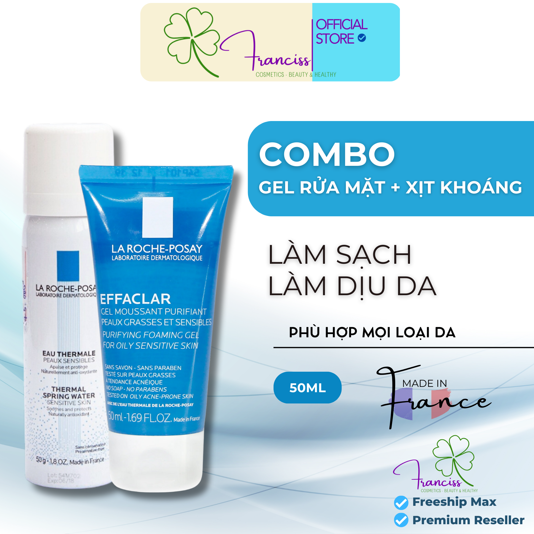 [COMBO 50ML] Gel Rửa Mặt La Roche-Posay Effaclar Gel Moussant + Xịt ...