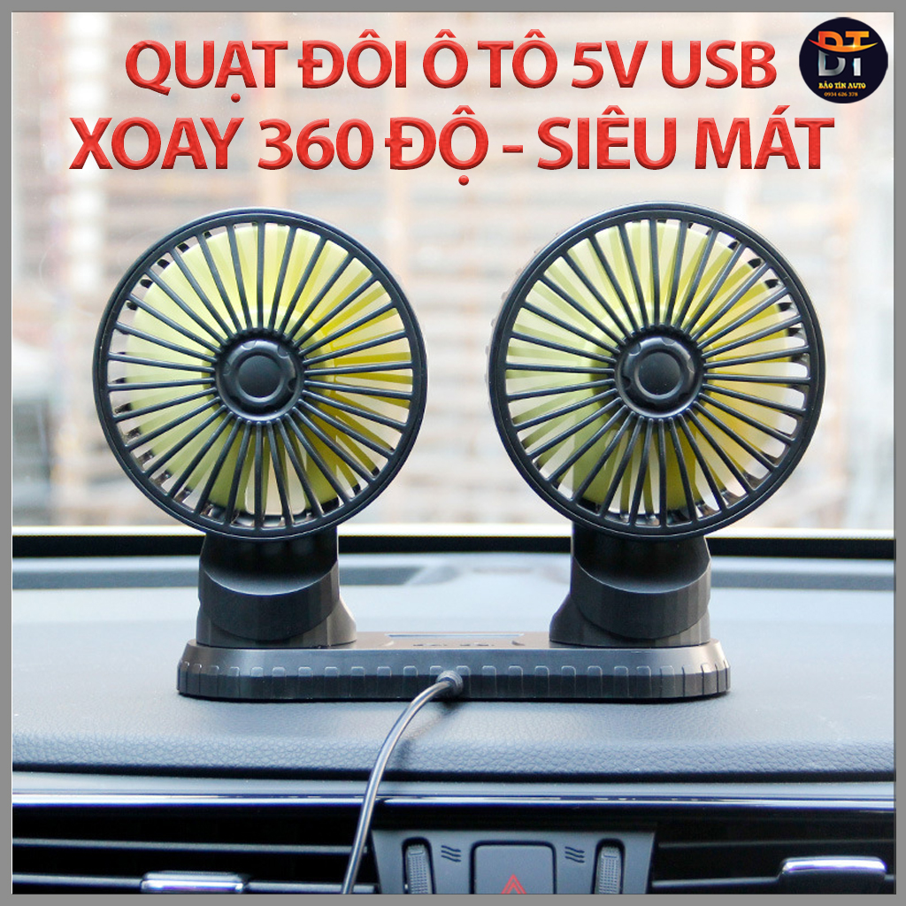 Quạt đôi quạt đơn mini 5V 12V 24V cao cấp để trên ô tô quạt gió nhỏ gọn ...