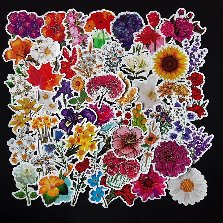 Bộ Sticker dán cao cấp chủ đề BÔNG HOA - FLOWERS - Dùng dán Xe, dán mũ ...
