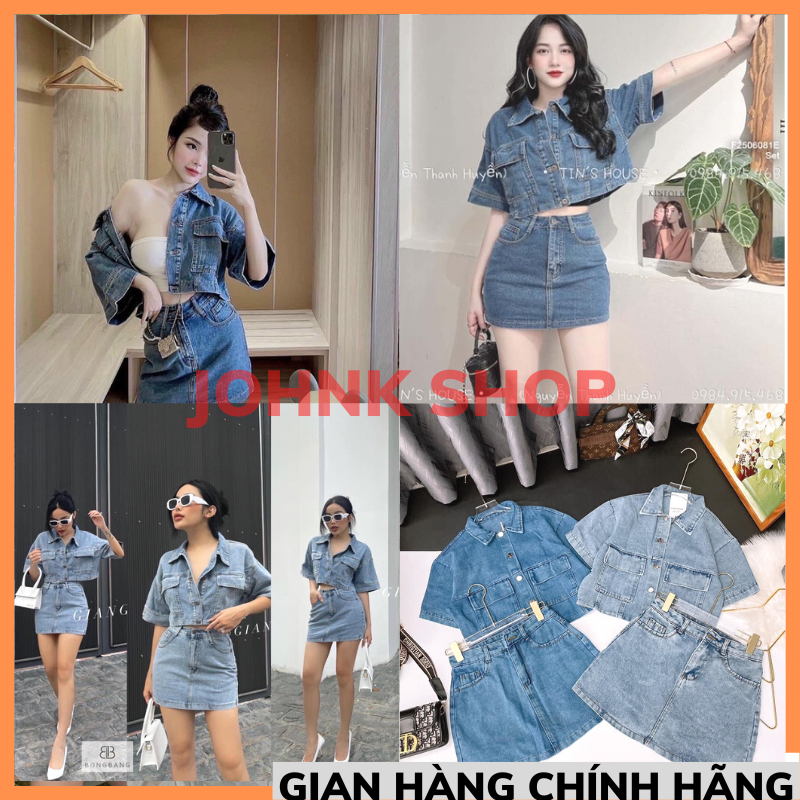Set bộ jeans áo túi hộp mix chân váy A siêu hot kiểu dáng ULZANG hàn ...
