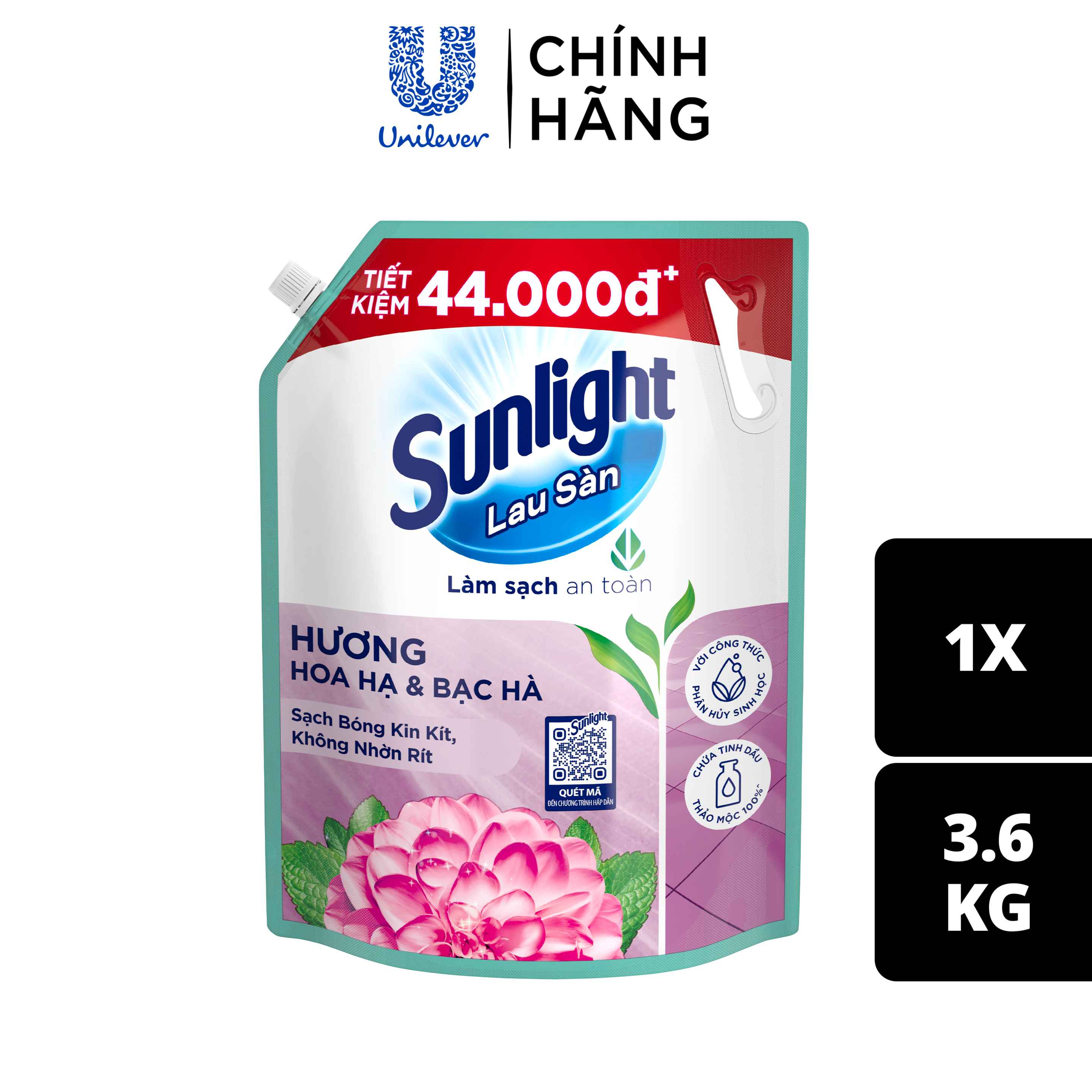 Nước lau sàn Sunlight Hoa Hạ Bạc Hà Túi 3.6kg Tinh dầu Thảo mộc 100 ...
