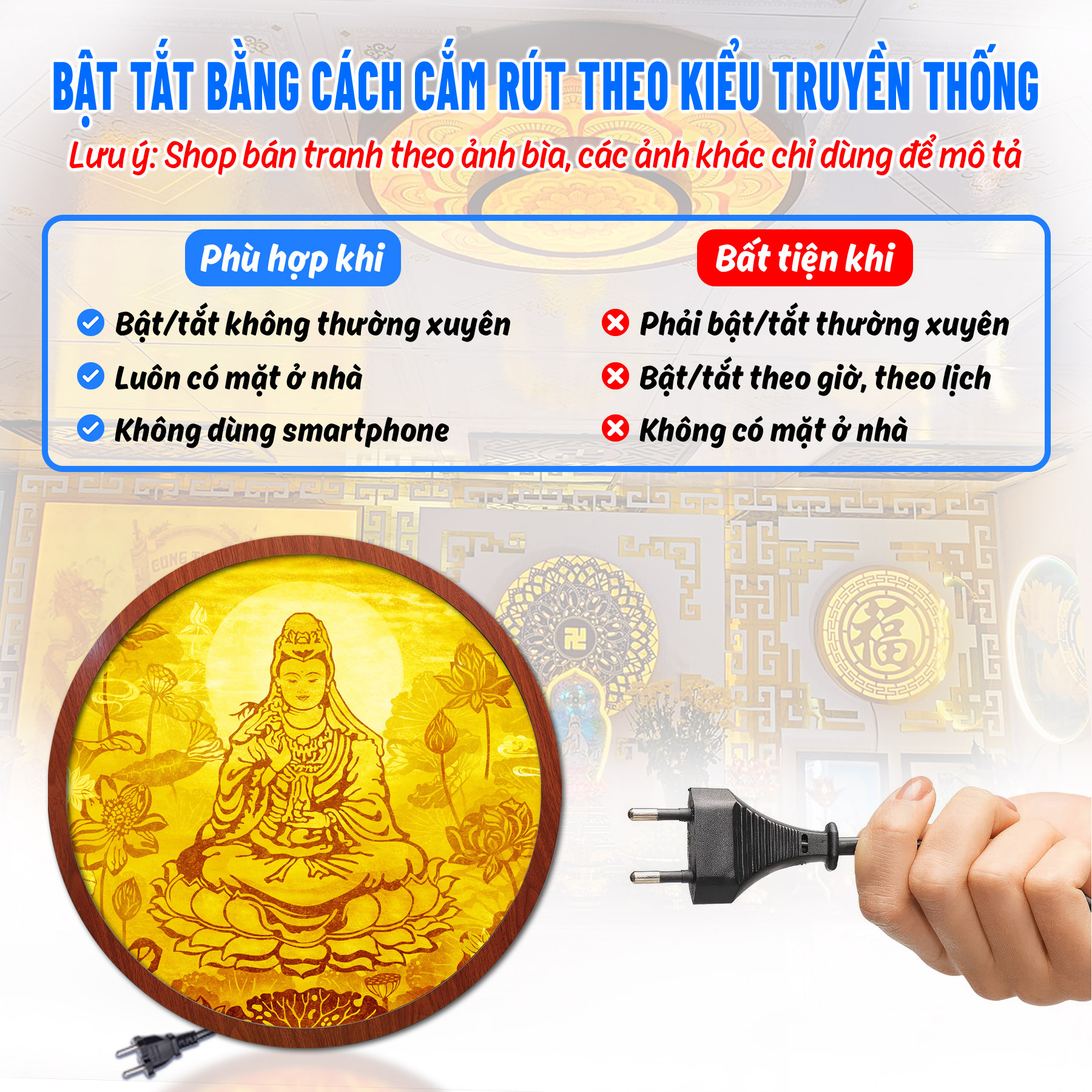 Đèn Bàn Thờ Hoa Sen Quan Âm Bồ Tát In Tranh Trúc Chỉ CHÂN THIỆN MỸ, Trang Trí Bàn Thờ Phật, Treo ...