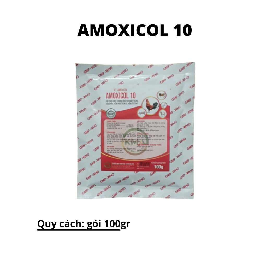amoxicol 10 - ngăn ecoli, thương hàn, tụ huyết trùng, tiêu chảy, viêm ...