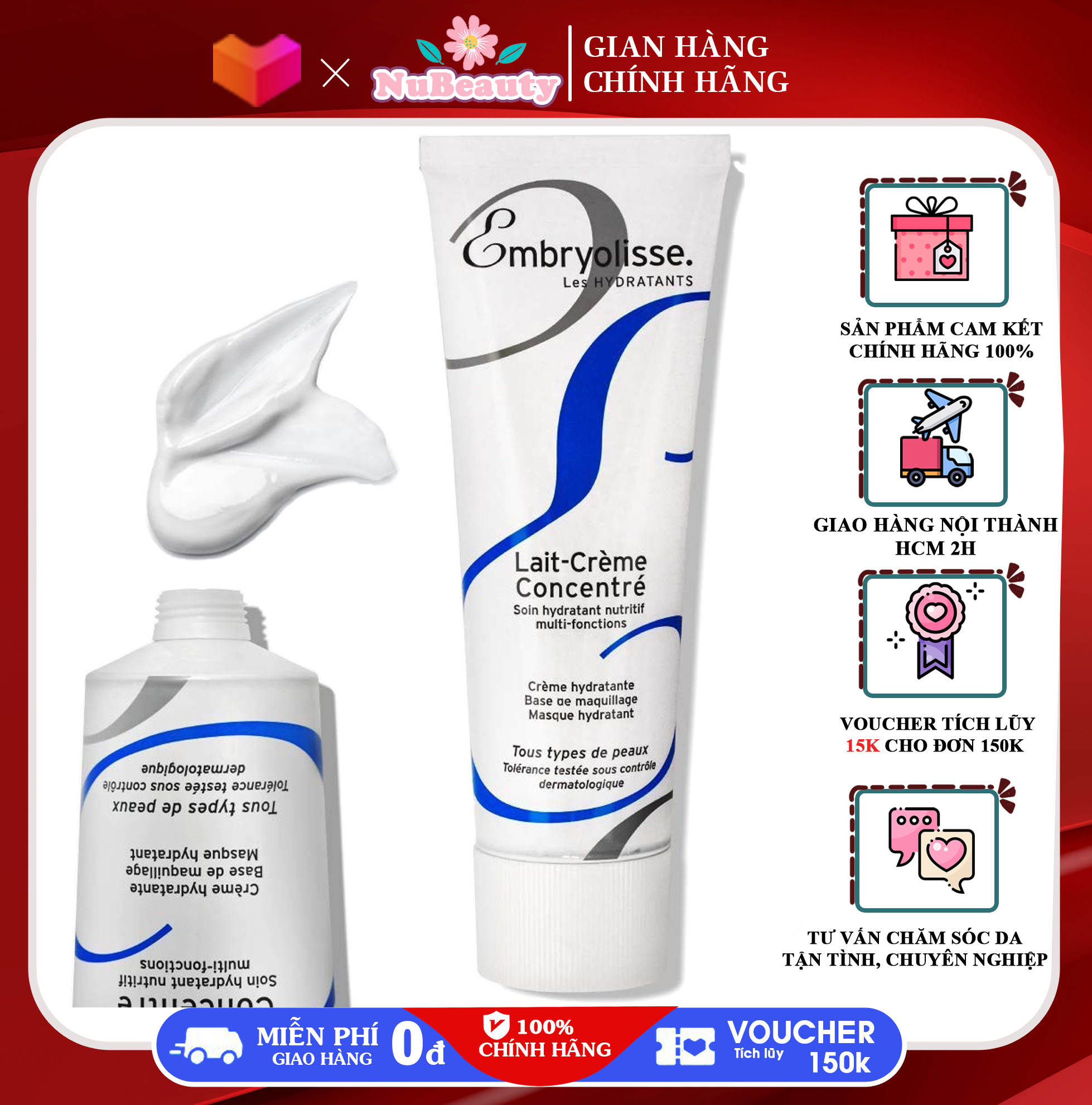 "Chính hãng" Kem Siêu Dưỡng Ẩm Embryolisse Hỗ Trợ Phục Hồi Da 75ml Lait ...