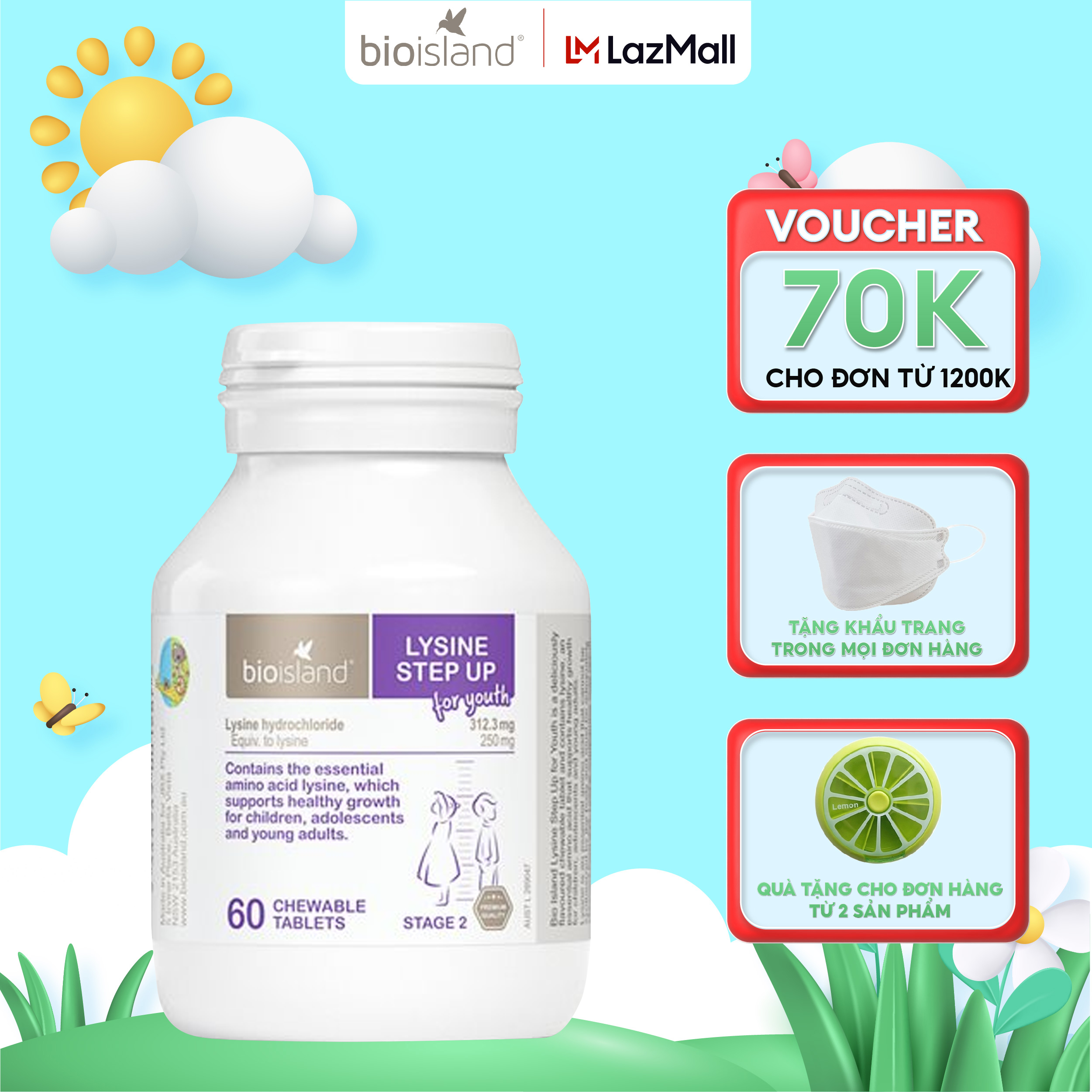 Combo viên uống Milk Calcium và Lysine Step Up Bioisland giúp tăng ...