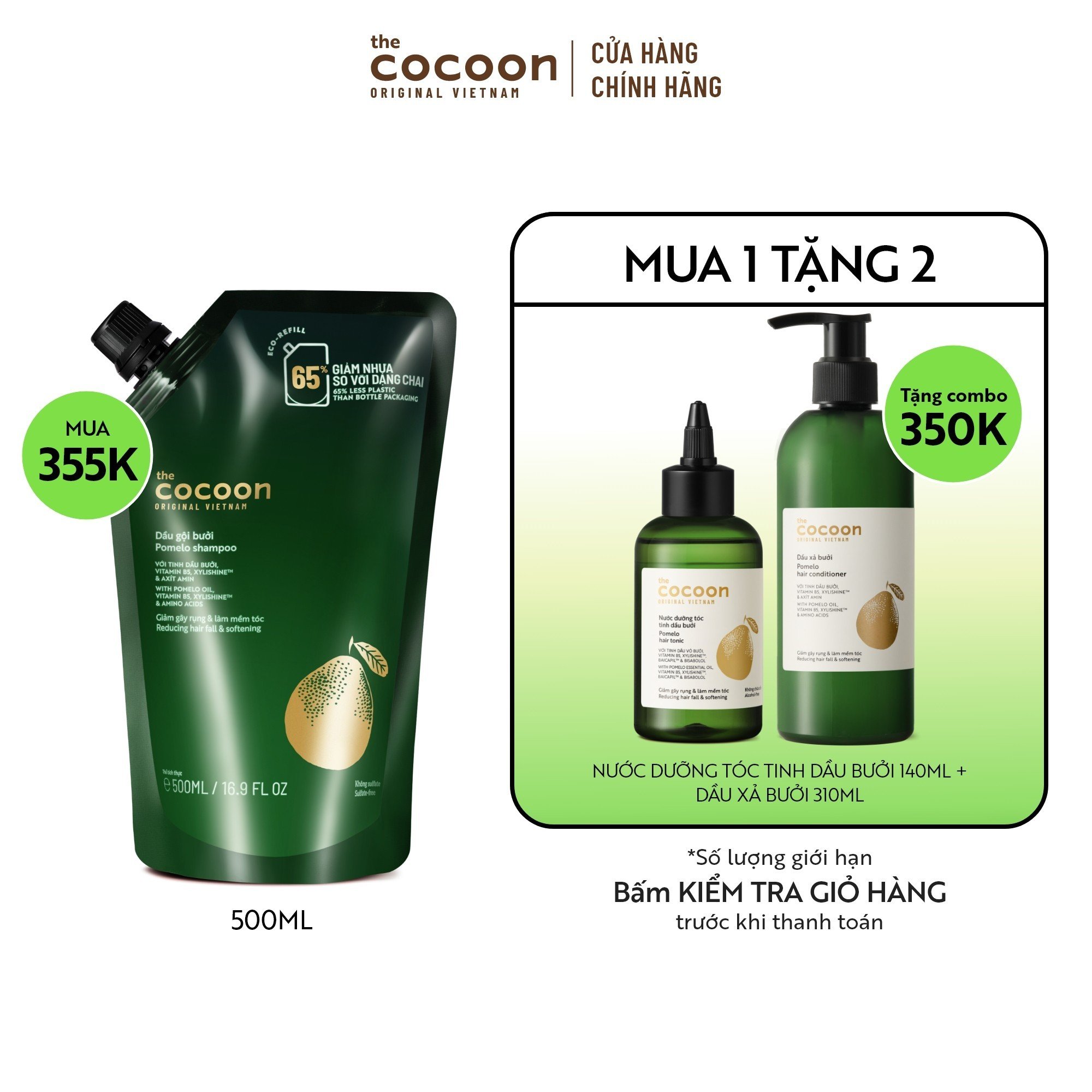 Túi Refill - Dầu gội bưởi Cocoon giúp giảm gãy rụng và làm mềm tóc ...