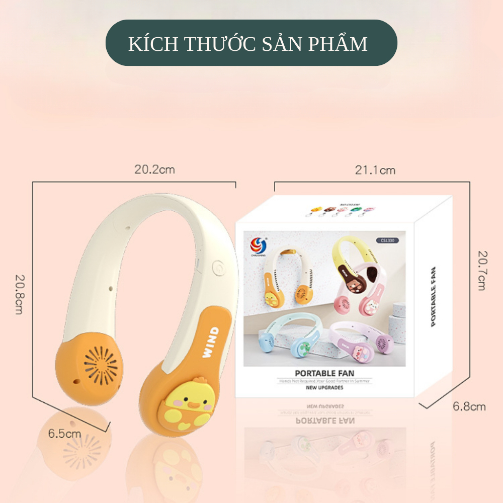 Quạt Đeo Cổ Không Cánh Hình Thú Wind 3D Quạt Mini Cute Sạc Tích Điện ...