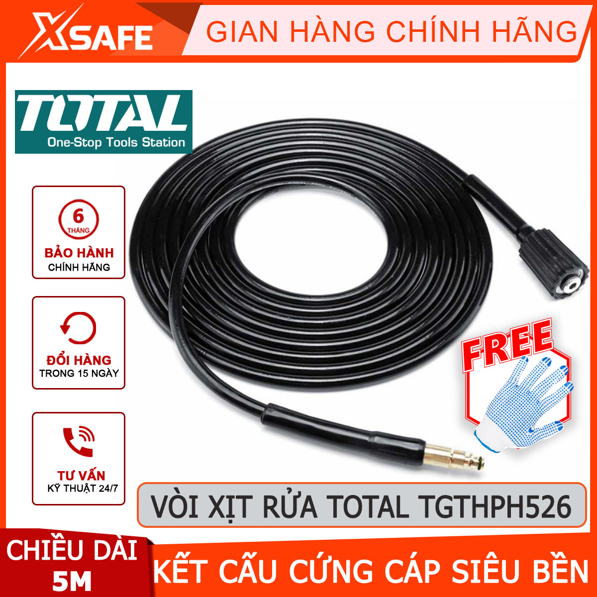 Dây xịt rửa áp suất cao TOTAL TGTHPH526 ống dẫn nước cao áp Chiều dài 5 ...