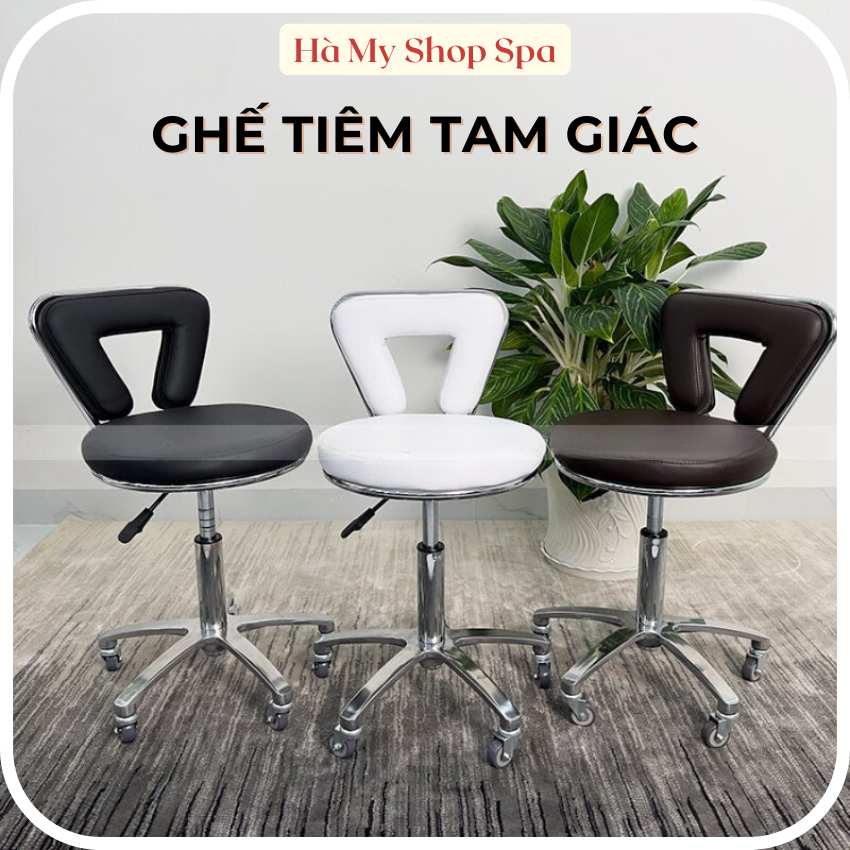 Ghế Xoay Spa Có Tựa Lưng Tam Giác Cao Cấp Ghế Phun Xăm Ghế Tiêm Tựa Lưng 3 Màu đen Trắng