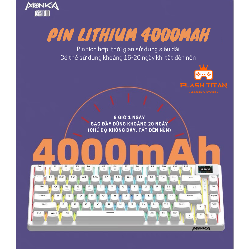 Bàn phím cơ không dây MONKA 3075 pro - Mạch xuôi - Led RGB nhiều chế độ ...