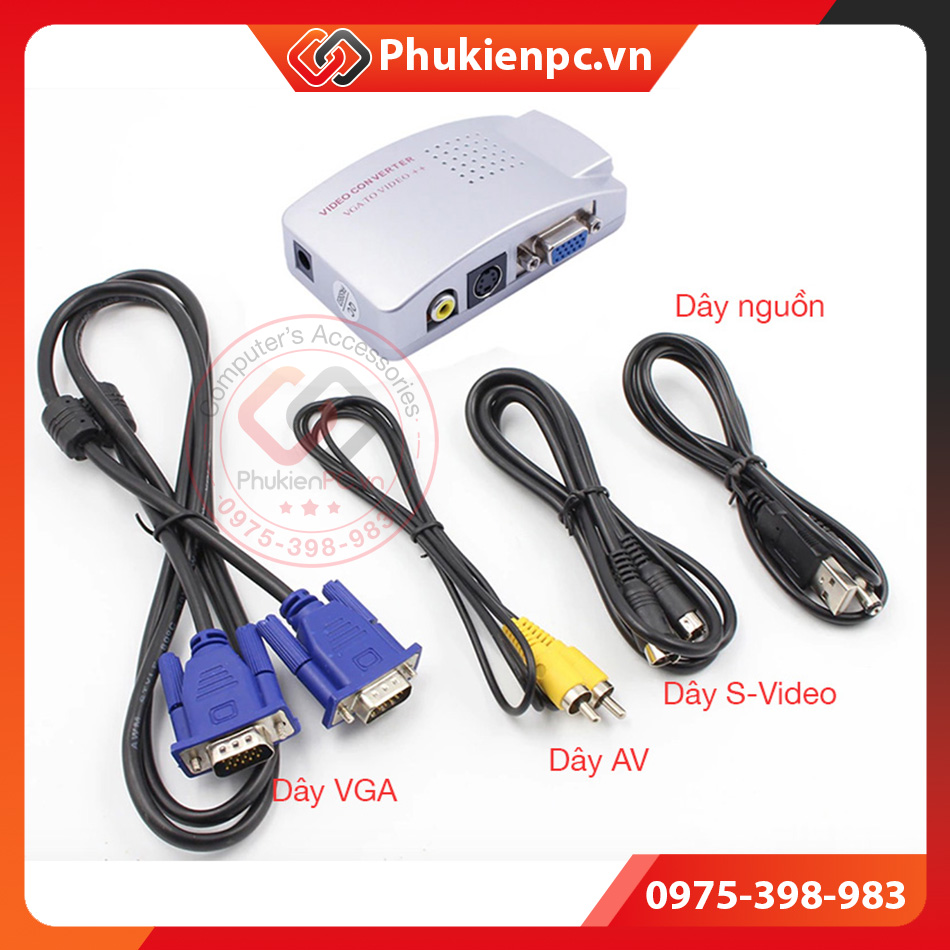 Bộ chuyển đổi tín hiệu VGA sang S-Video RCA-AV VGA. Kết nối máy tính PC Laptop Camera DVR ra màn ...