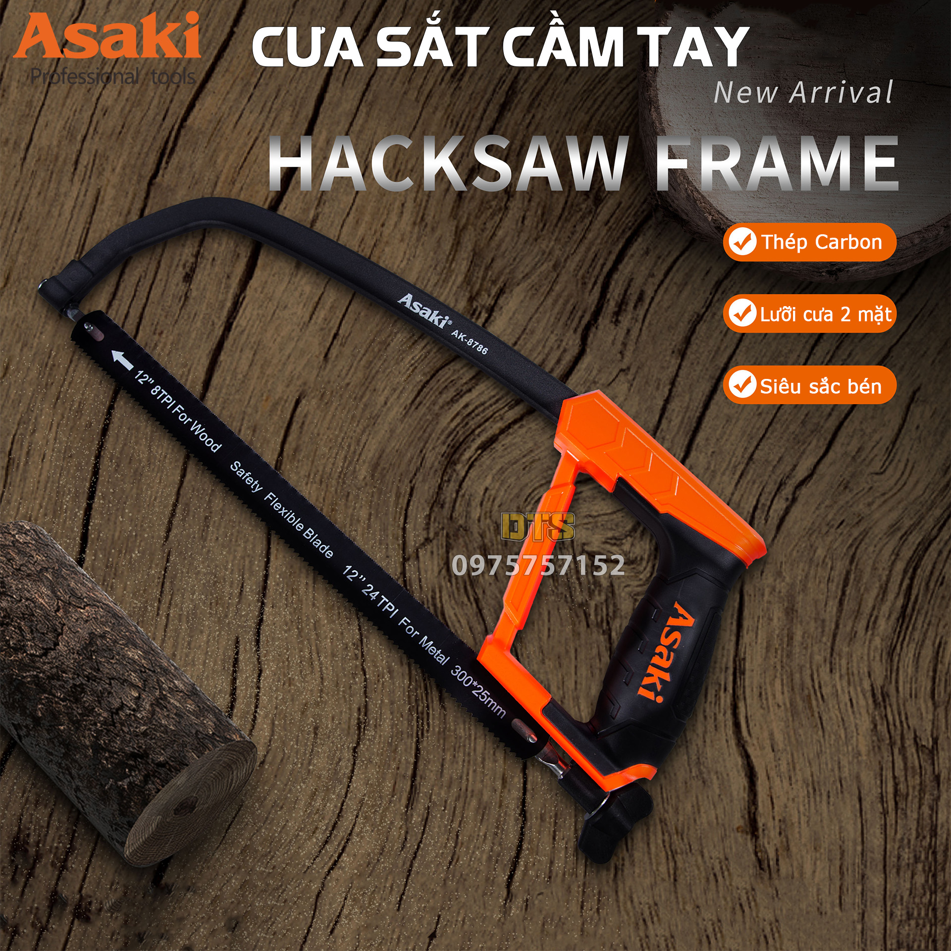 Cưa sắt đa năng 2 trong 1 hãng Asaki kích thước 300mm, khung cưa sắt thép Carbon siêu bền cắt ...
