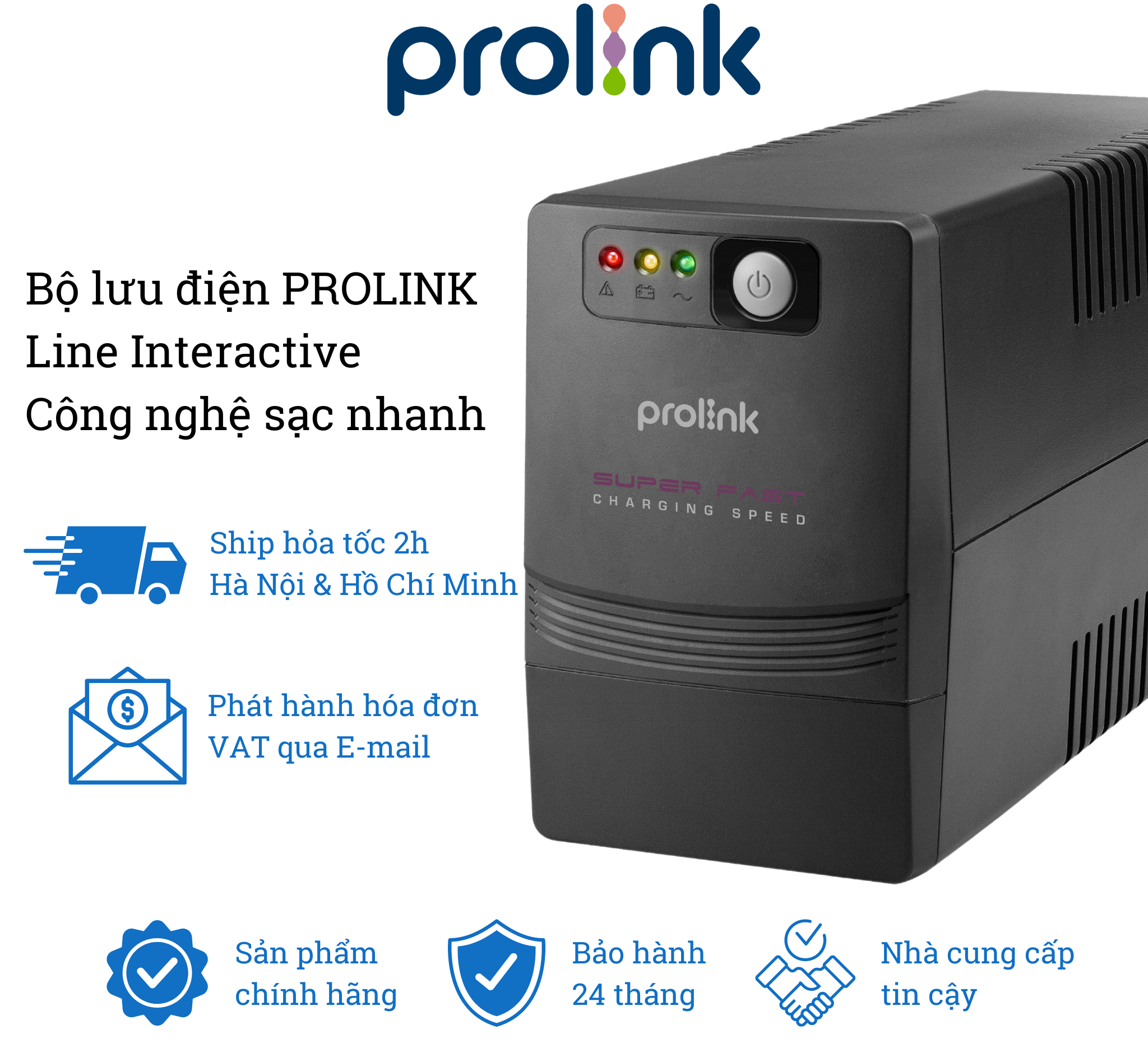 Bộ lưu điện UPS PROLINK PRO1201SFC (1200VA) công suất 600W, tích hợp bộ ...