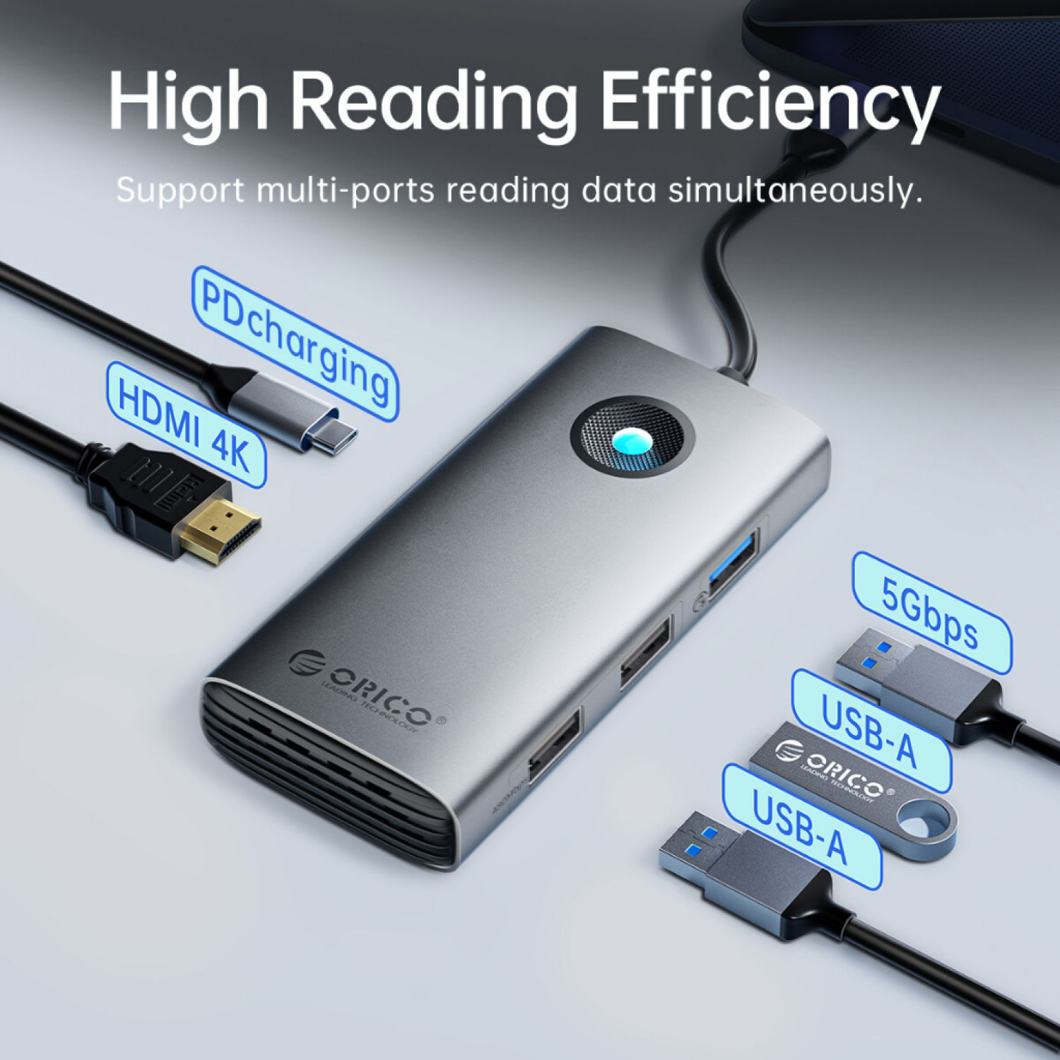 Bộ chuyển đổi hub 6 trong 1 Orico type C to USB3.0 HDMI 60Hz PD 100W RJ45 1Gbps 2.5Gbps 6 in 1 ...