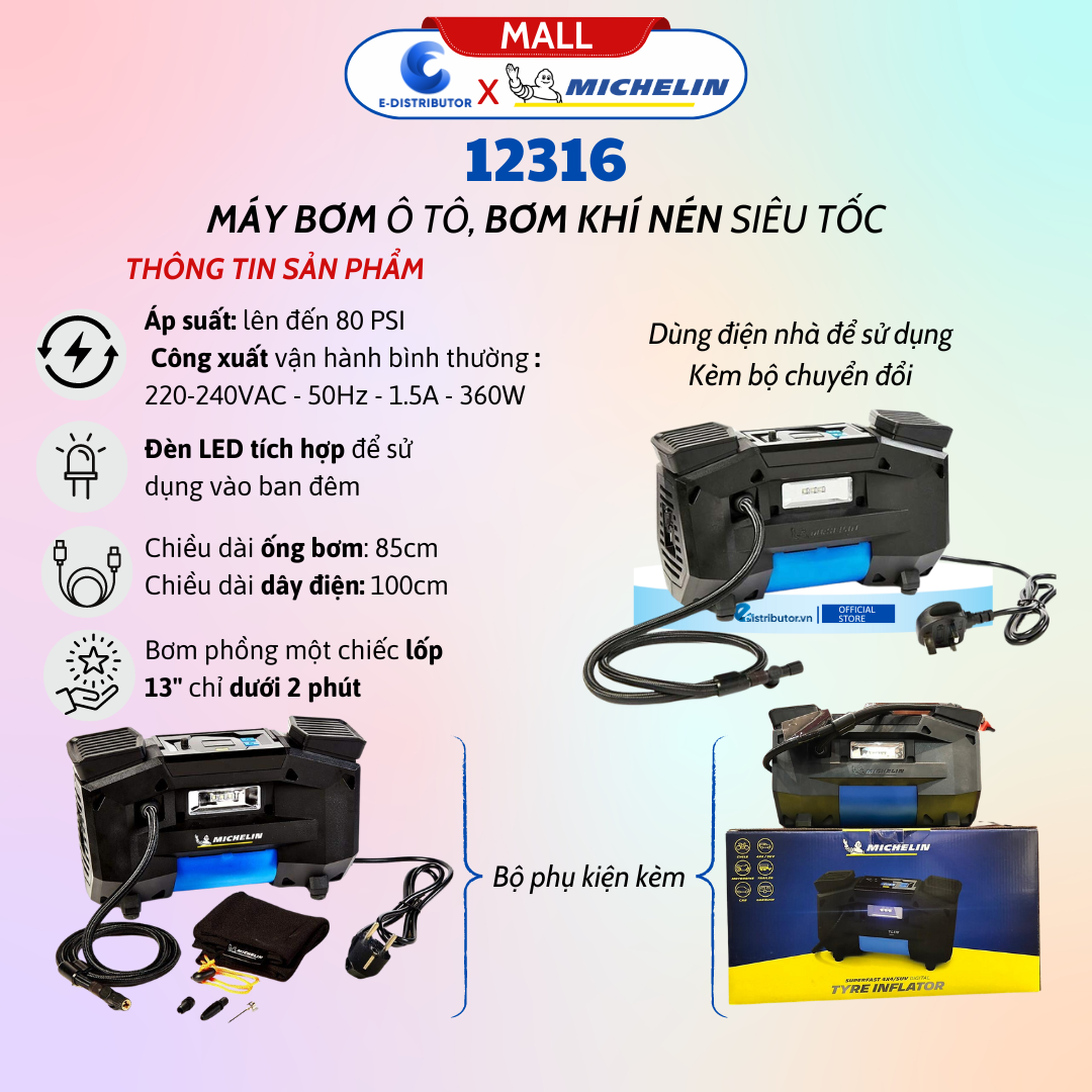 Máy Bơm Ô Tô, Xe Hơi Đa Năng Michelin 12266 (150w) - 5818 (180w ...