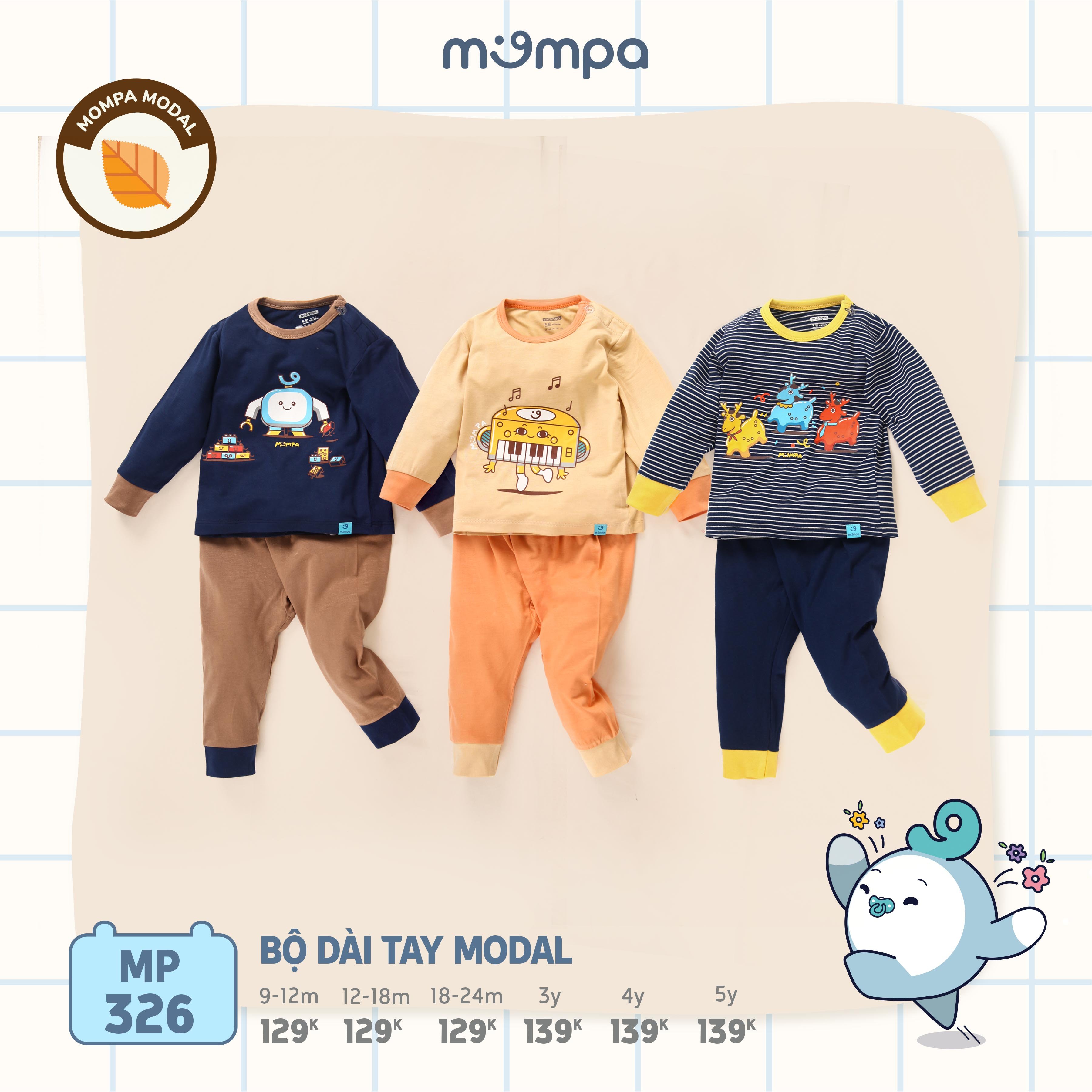 Bộ quần áo cộc tay cho bé Mompa 6 tháng - 4 tuổi vải Modal cài vai ...