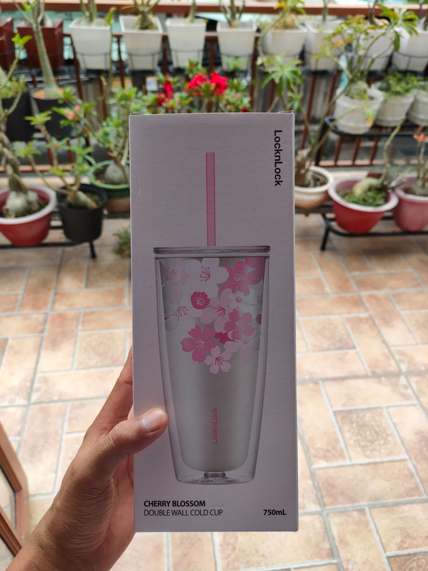 Ly nhựa 2 lớp Cherry Blossom 750ml HAP509 Lock&Lock có ống hút và cọ ...