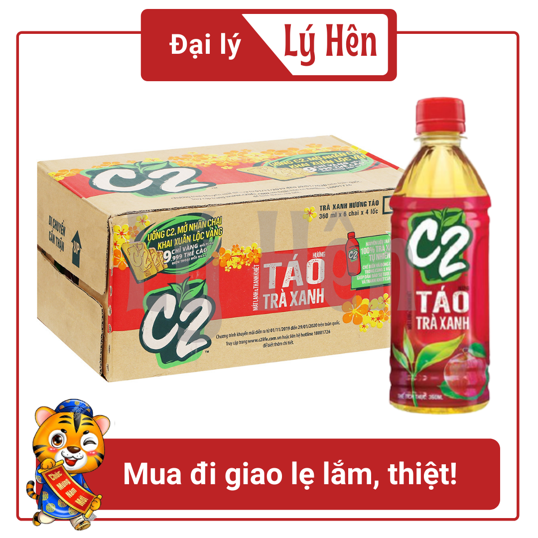 Thùng 24 Chai Trà Xanh C2 Hương Táo Chai Nhựa 360ml Date Luôn Mới ...
