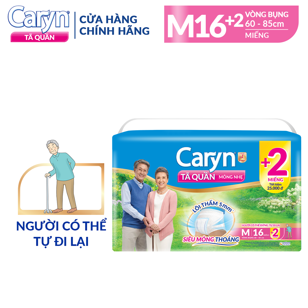 Tã Quần Người Lớn Mỏng Nhẹ Caryn M 16 Miếnggói Chống Tràn Dành Cho Người Già Có Thể Đi Lại