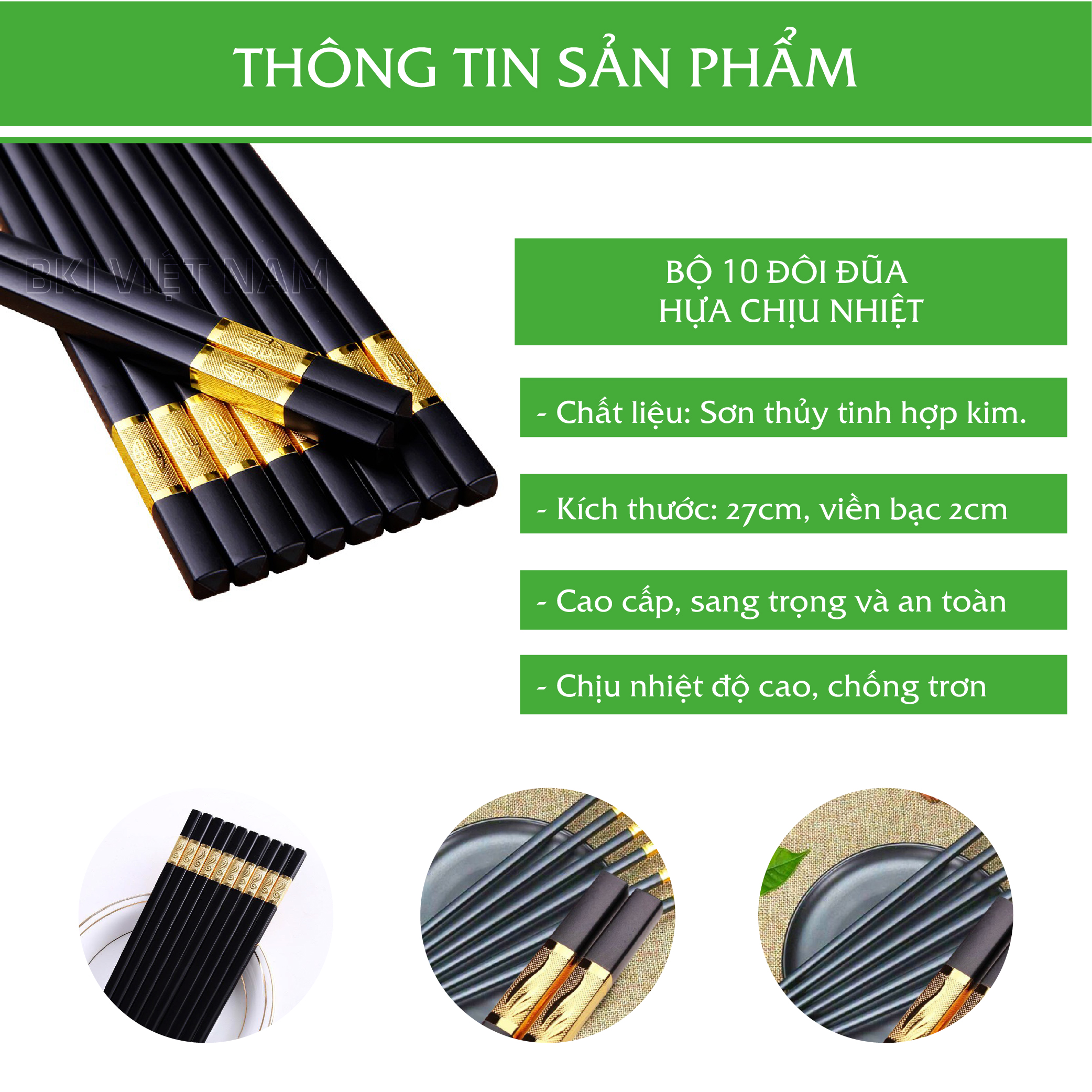 Bộ 10 đôi Đũa đen mạ vàng bền đẹp Đũa ăn cao cấp đũa khảm vàng hàn quốc ...