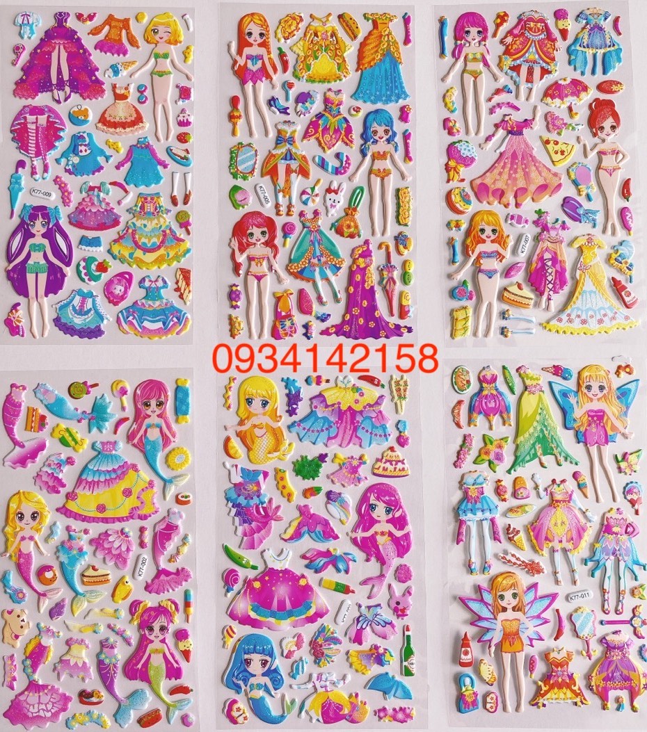 [Sticker 3D nổi] Combo 6 - 10 Tấm Sticker Công Chúa - Búp Bê - Nàng ...