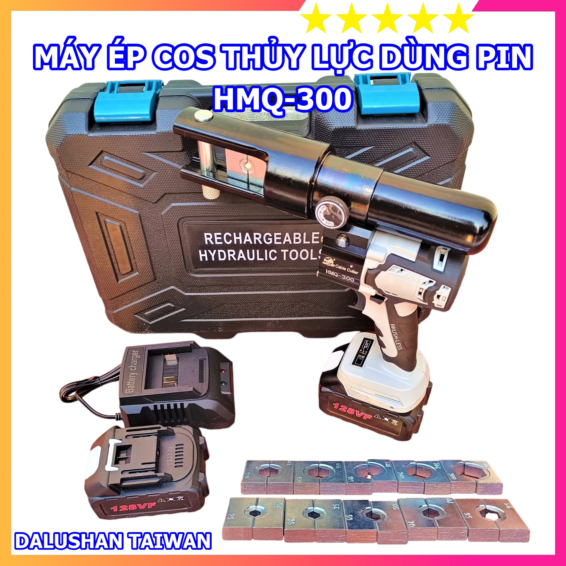 Máy ép cos thủy lực dùng pin HMQ-300 , ép từ 16 đến 300mm2 , bảo hành ...