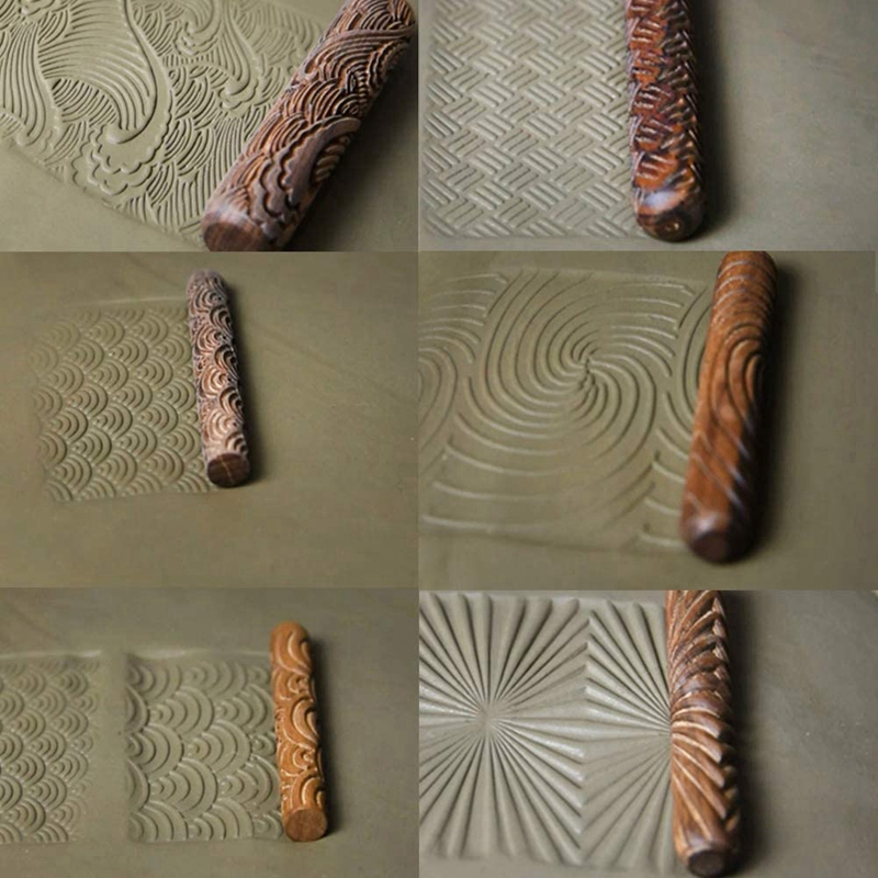 Pottery Tools,Wooden Handle Rollers Clay Modeling Pattern Rollers Kit ...