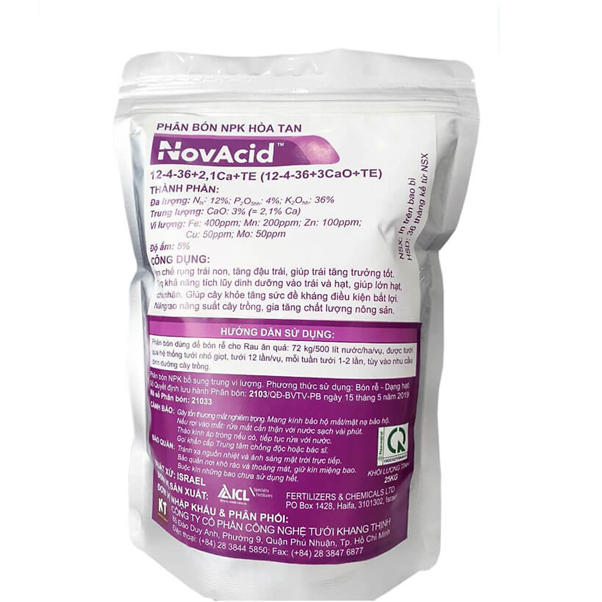 [HCM]Phân bón hòa tan Israel Novacid 12-4-36+3CaO+Te Hoà tan sử dụng ...