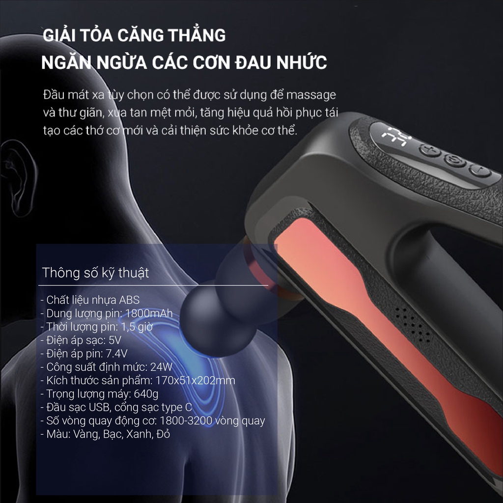 Máy Mát Xa Gun Cầm Tay Trị Liệu Xung Điện 8 Đầu HB-003 32 Chế Độ Rung ...