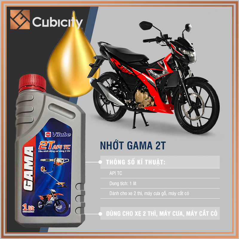 Dầu nhớt GAMA Vilube 2T API TC 1000ml dùng cho xe 2 thì, động cơ máy ...