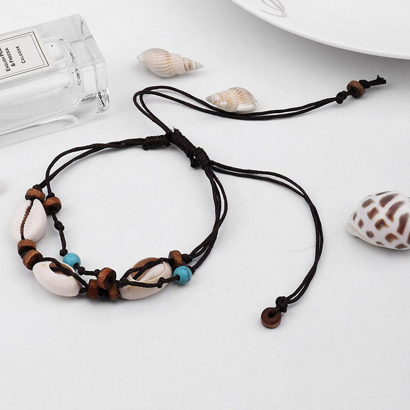 Boho Natural Sea Shell Stone Anklets For Women Wood Bead Seashell Ankle ...