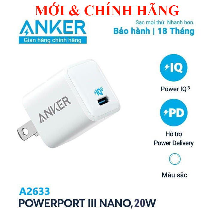 Củ sạc nhanh Anker A2633 PowerPort III Nano 20W USB-C - MixASale