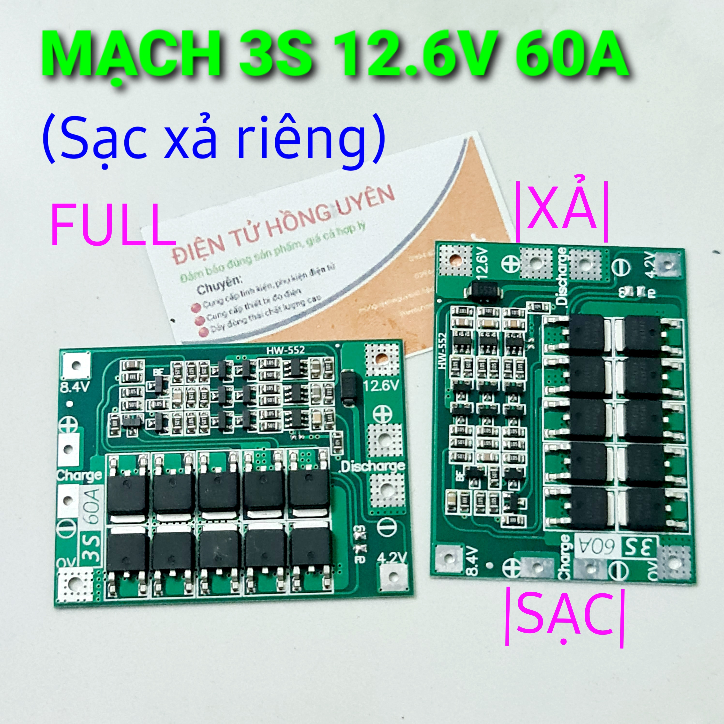 Mạch 3s 60A. Mạch BMS bảo vệ sạc xả pin lithium 3S 12.6V Dòng xả 60A ...