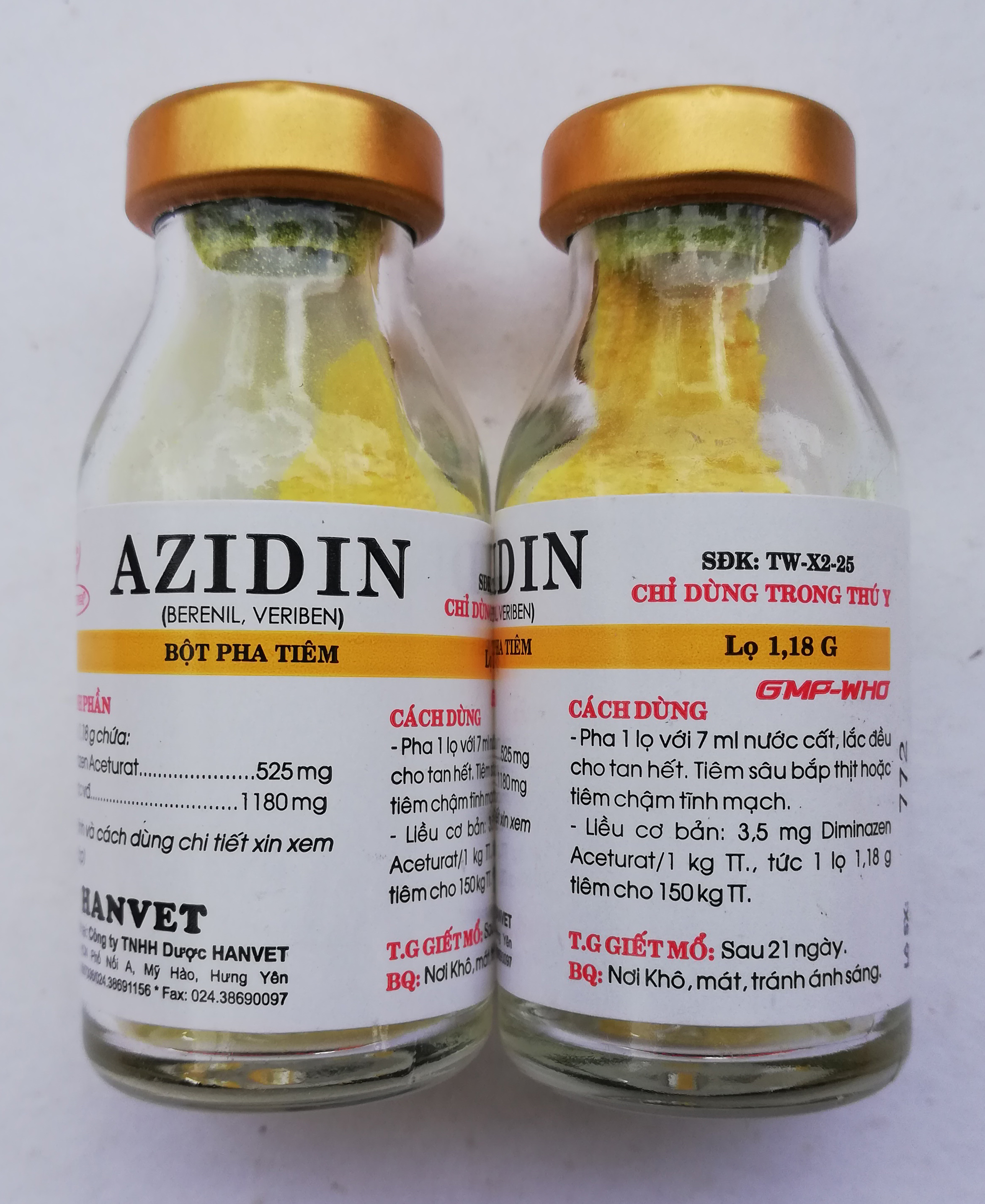 1 lọ AZIDIN 1,18 g Dùng khi trâu, bò, ngựa, chó mắc ký sinh trùng đường ...