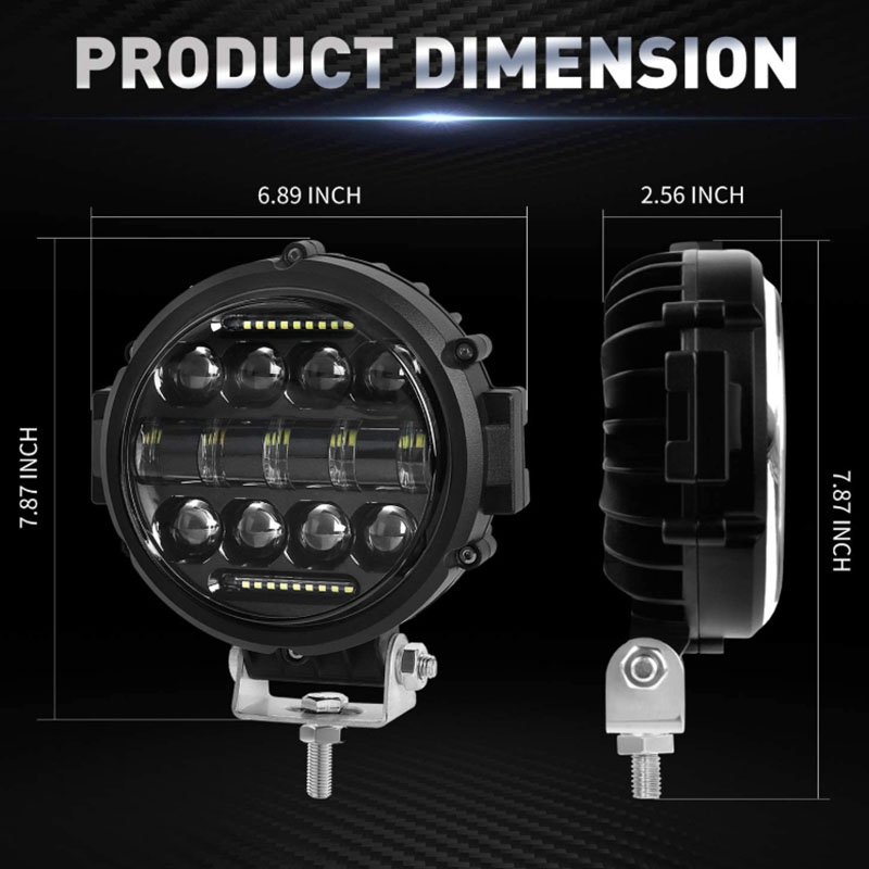 Round LED Work Light, 60W Flood Spot Combo Beam LED Light Daytime ...
