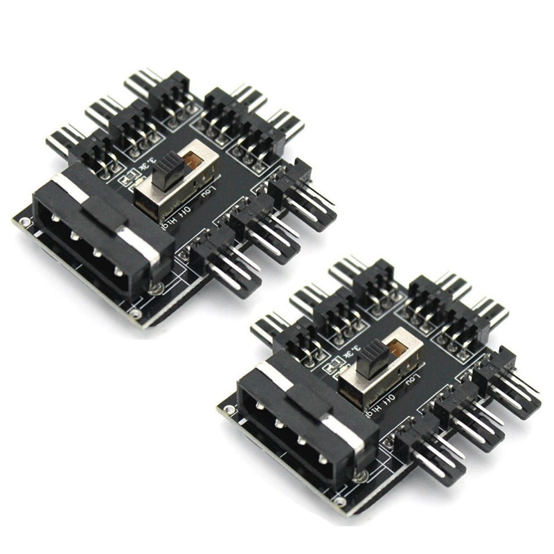 2Pcs 1 to 8 Way Splitter Cooler Cooling Fan Hub 3Pin 12V Fan Speed ...