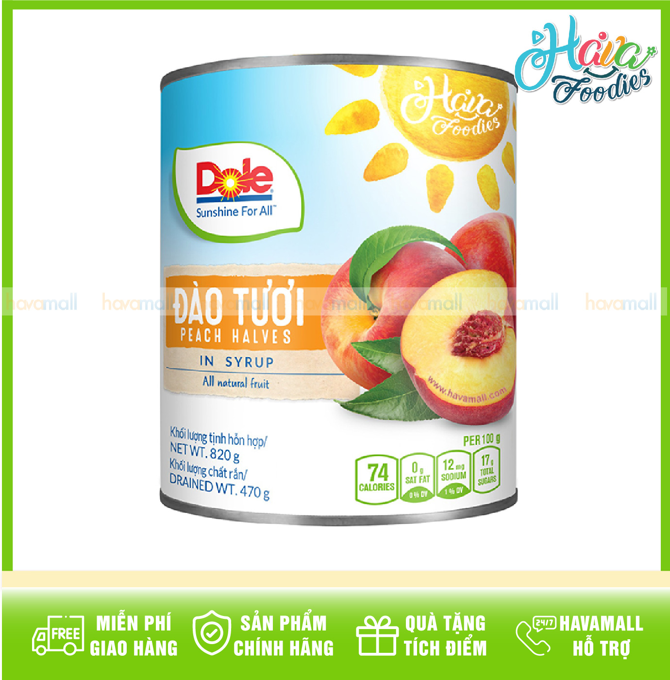 Sỉ - Thùng Đào Ngâm Đường Dole 820g – Box 12 Cans of Peach Halves in ...