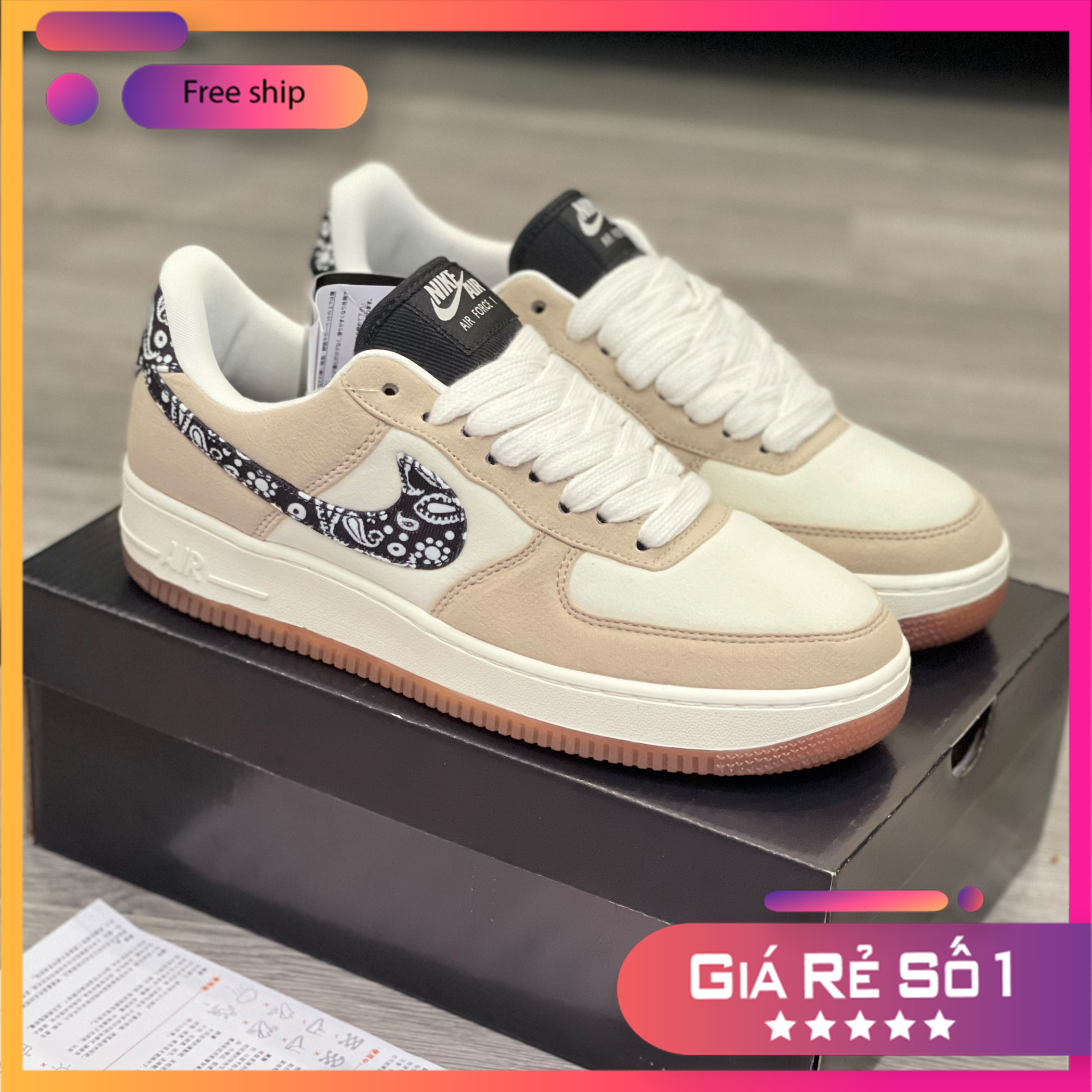 GiàyN.ike Air Force 1 Travis Scott Vàng kem vệt thổ cẩm giày af1 đế nâu ...
