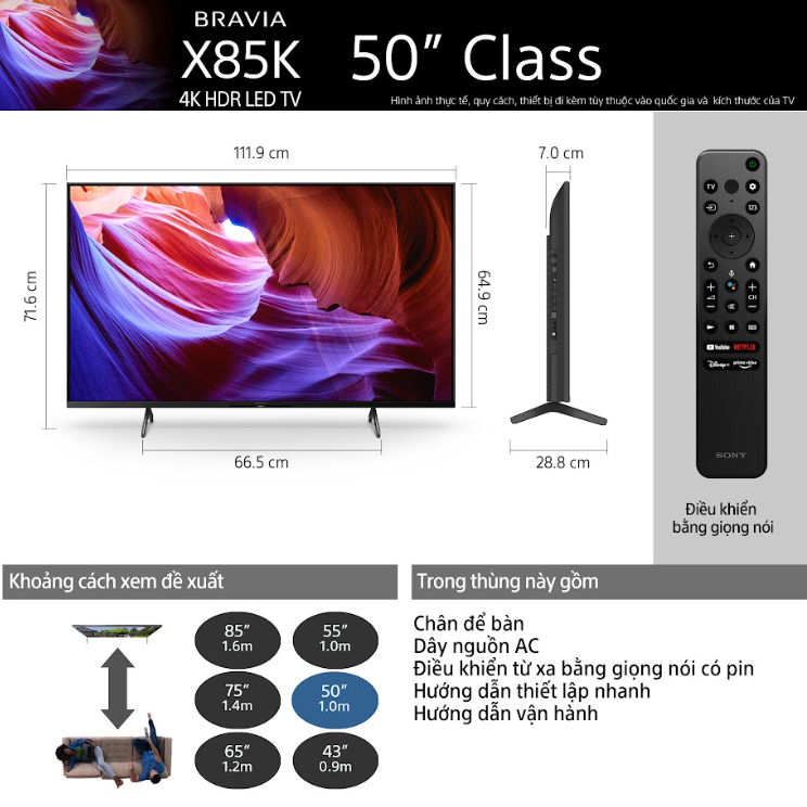 Tivi 50 inch 50X85K 4K Ultra HD Dải tần nhạy sáng cao (HDR) Smart TV ...