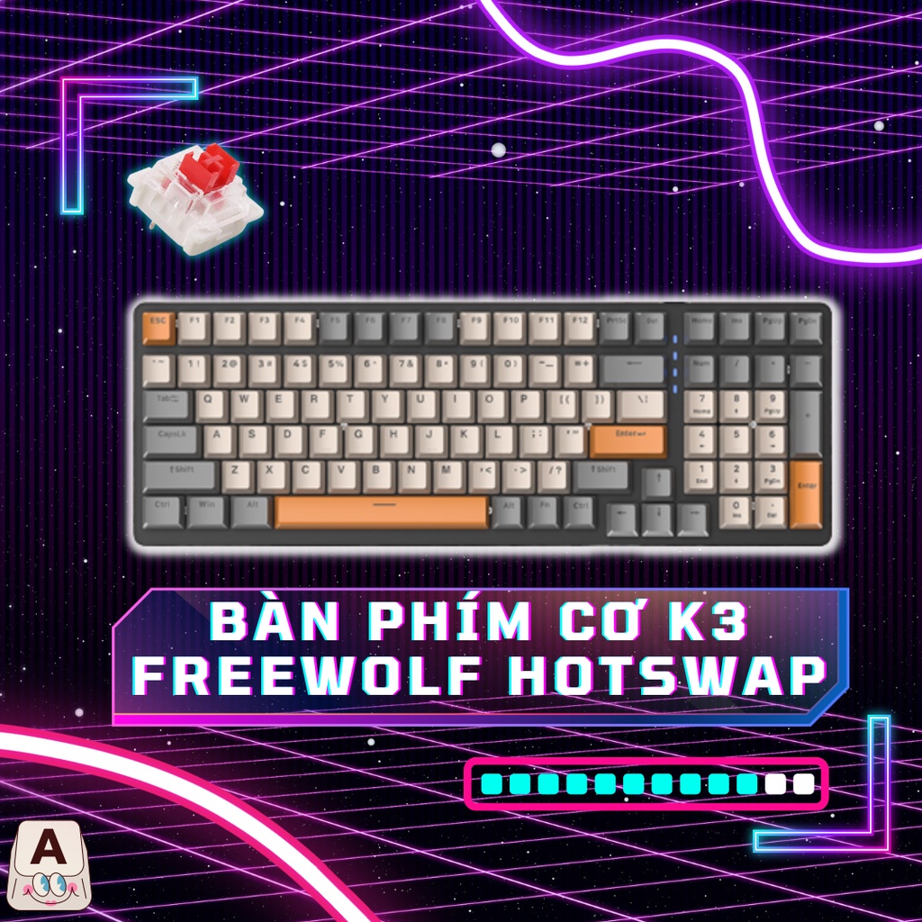 [Mã ELMS9 giảm 6% đơn 300K] Bàn phím cơ Red Switch HOTSWAP FREE WOLF K3 ...