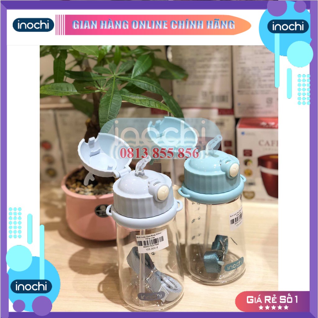 Bình nước trẻ em Inochi chịu nhiệt Goki Zuzu 520ml có dây đeo.Chất liệu nhựa Tritan - Chịu nhiệt ...